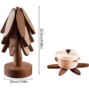 Generic Wooden Tree Coaster，Wooden Tree Coaster for Hot Dishes,Tree Shape,Trivets for Hot Dishes,3 Wooden Trivet + 1 Stand (Brown)