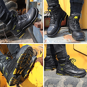 ANITAKE Steel Toe Work Boots, 6 Inch Leather Non-Slip Construction Boots for Men Safety Industrial Construction Boots for Men Puncture Resistance Work Shoes