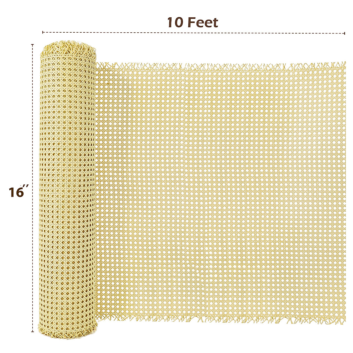 KOLWOVEN 16" Width x 10 Feet Plastic Cane Webbing for Caning Projects Natural Pre - Woven Open Mesh Cane - PE Rattan Cane Webbing Rattan Roll Cabinet Chair (10 FEET)