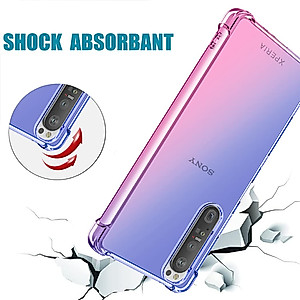 Vokuha for Xperia 1 II Case, XQ-AT51, XQ-AT52 Case with Tempered Glass Screen Protector,Cute Clear Gradient Slim Shockproof TPU Back Phone Protective Cover for Sony Xperia 1 II (Blue/Pink)