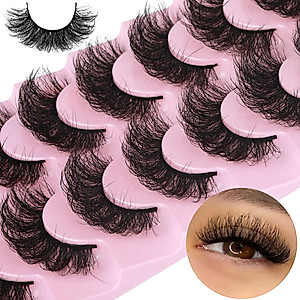 False Eyelashes Fluffy Lashes Mink Wispy Thick Volume Eye Lashes Curly Strip Lashes Extensions Natural Dramatic 20MM Long 7 Pairs Fake Eyelashes Pack