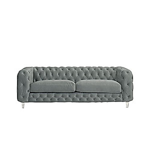 Iconic Home Modern Contemporary Tufted Velvet Down-Mix Cushons Acrylic Leg Sofa, Grey