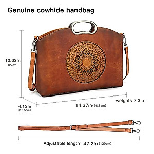 ah arctic hunter Genuine Leather Handbags for Women, Organizer Crossbody Bag Large Satchel Vintage Embossing Totem Shoulder Bag (brown)
