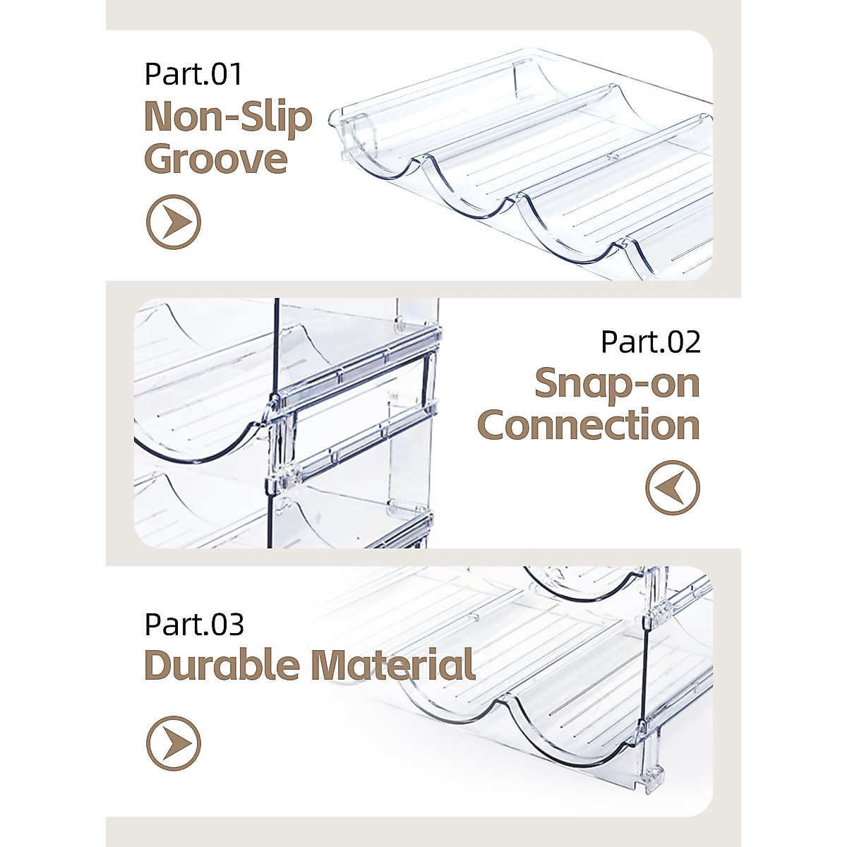 TIDY SAVANT Water Bottle Organizer - 4 Pack Clear Stackable Bottle Storage Rack and Wine Rack for Stanley Yeti Bottle and Other Tumbler Organizer for Kitchen Cabinets, 4 Tier Hold 16