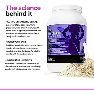 Gluteboost ThickFix Curve Enhancing Weight Gainer Shake - Grass-Fed Whey Protein Powder with Amino Acids - Increase Curves and Muscle Mass - Volumizer Supplement for Women - Creamy Vanilla