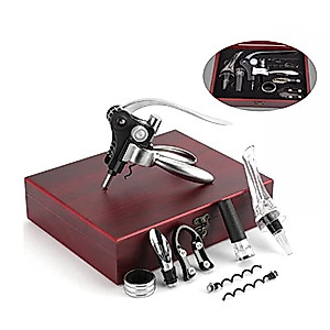 Smaier Wine Opener,Wine Bottle Opener, Wine Accessories Areator Wine Opener Kit, Red wine Corkscrew Set with Wood Case,Wine Gift with Luxury Packaging
