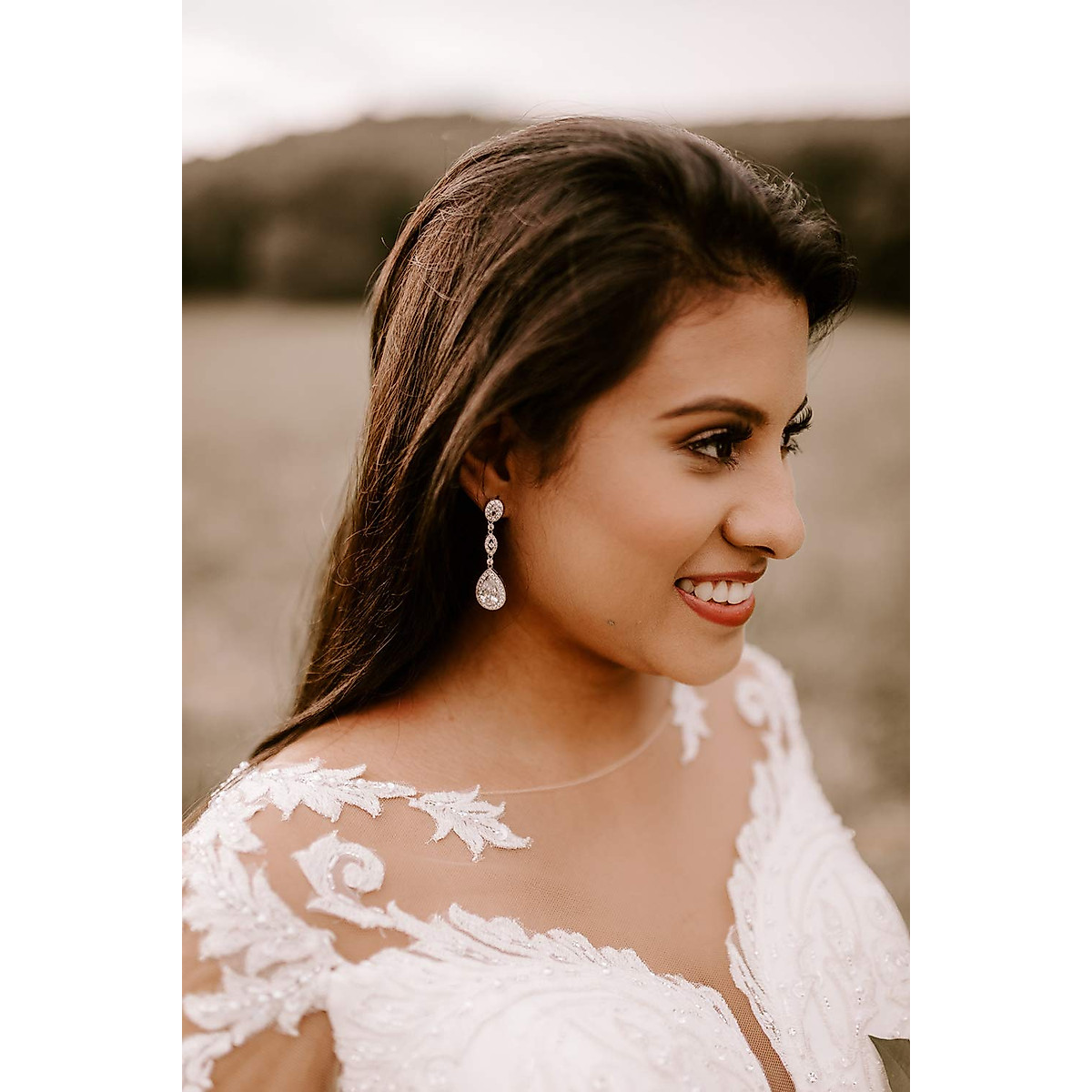 SWEETV Cubic Zirconia Teardrop Wedding Bridal Earrings for Women,Bridesmaids,Brides - Crystal Rhinestones Dangle Earrings Jewelry,Silver