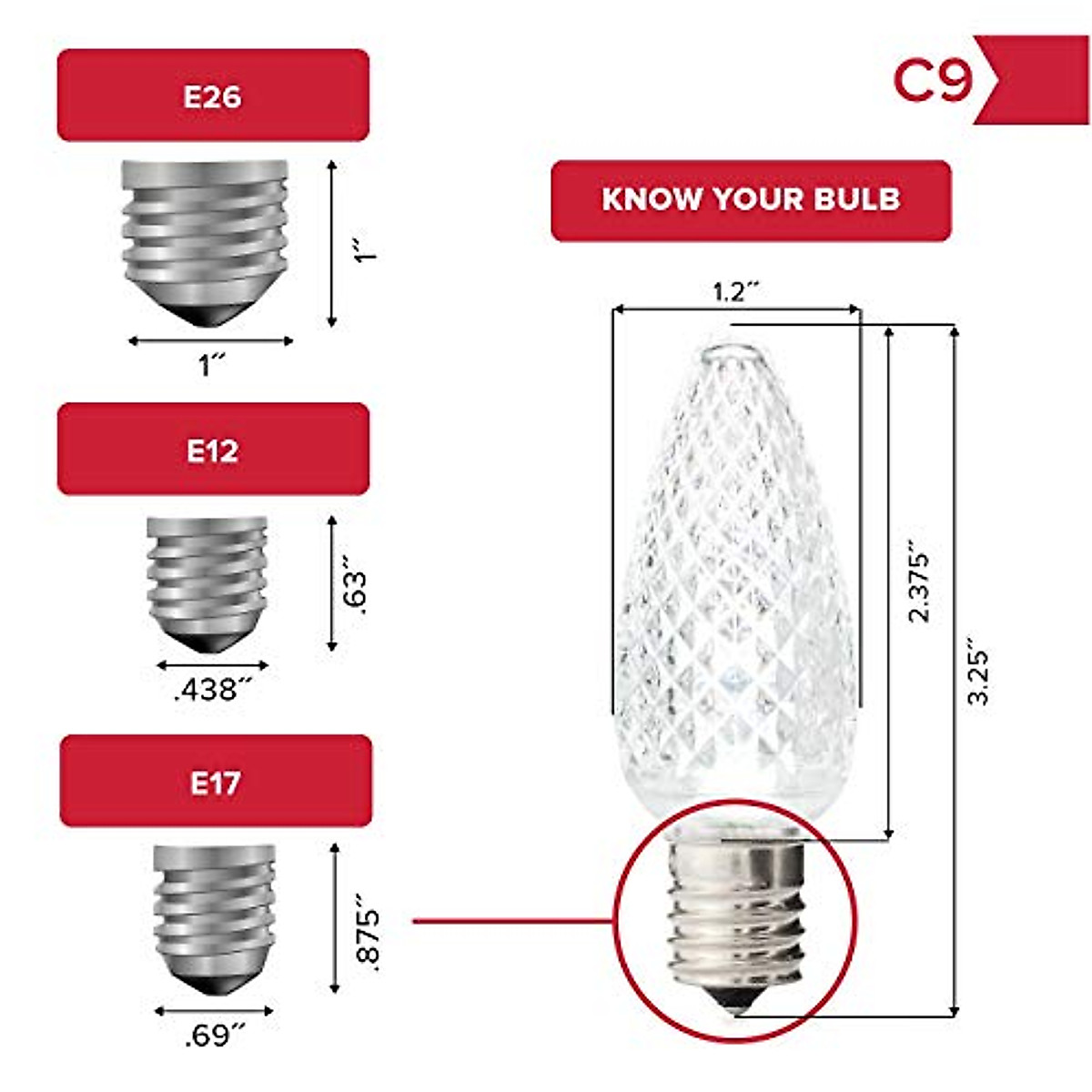 HLO Lighting Set of 25 Yellow C9 Christmas Lights | Faceted C9 LED Christmas Light Bulbs for Indoor & Outdoor Use | Durable C9 LED Lights | Replacement C9 Bulbs