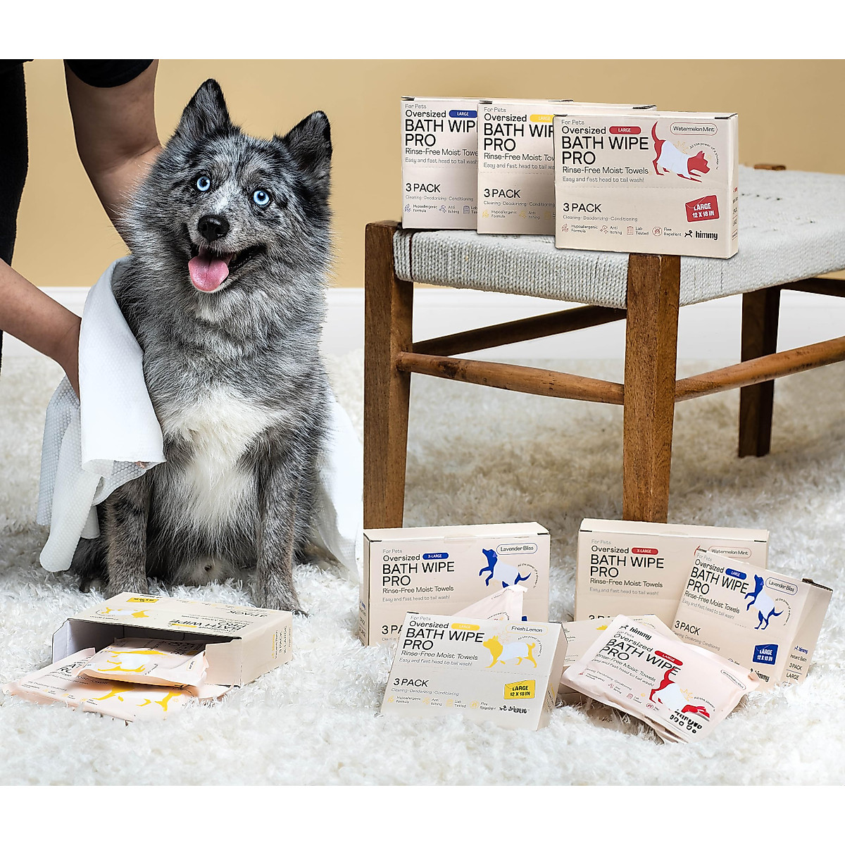 Himmy Large Pet Wipes for Dogs and Cats - 12" x 18" Bath Wipes for Cleaning, Deodorizing, Conditioning, Anti-Itch Grooming, Wet Dog Wipes for Paws, Butt, Ear, Eye, Whole Body Fresh Lemon