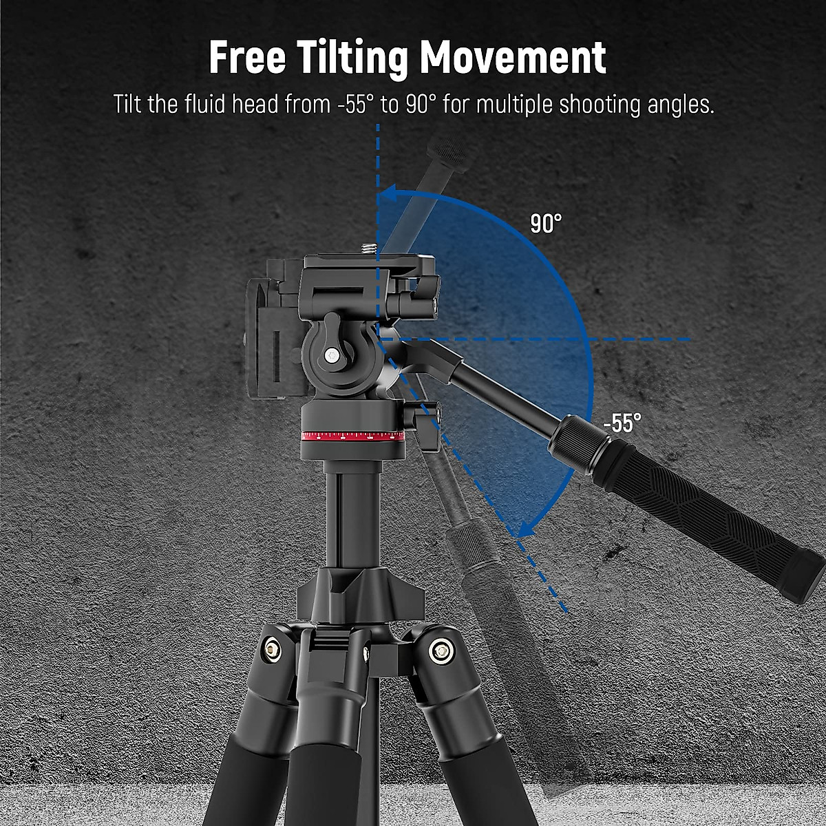 NEEWER Video Tripod Head Upgraded with Vertical/Horizontal Switch, Compact Metal Pan Tilt Fluid Head with Arca Type QR Plate & Telescopic Handle, 1/4” Screw for Camcorder/DSLR, Max Load 3kg, GM26