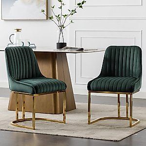 Shunzhi Green Dining Chairs Set of 2 Upholstered Modern Kitchen Chairs Armless Velvet Accent Dining Room Chairs Side Chairs with Gold Legs/Back for Kitchen/Dining Room/Restaurants