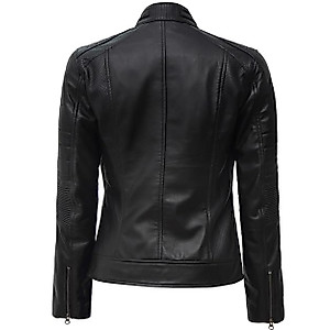 Decrum Women Leather Jacket - Leather Jacket for Women | [1313725] Black Cafe Racer, XL