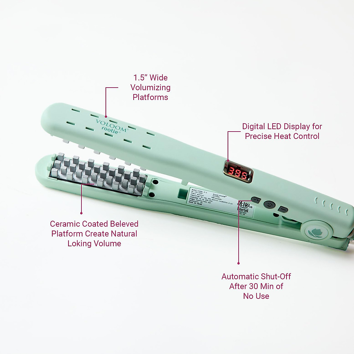 Voloom Rootie 3/4” Inch Professional Volumizing Ceramic Hair Iron | Lasting Hair Volume | for Short Or Thin Hair | Adjustable Temp | Auto Shut-Off