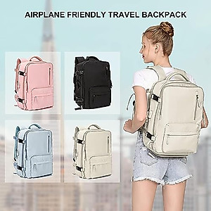 Brabola Travel Backpack, Large Laptop Backpack with USB Charging Port Waterproof College Backpack Hiking Backpack Carry on for Men and Women, Teens, School, Business, Outdoor Sports (Beige)