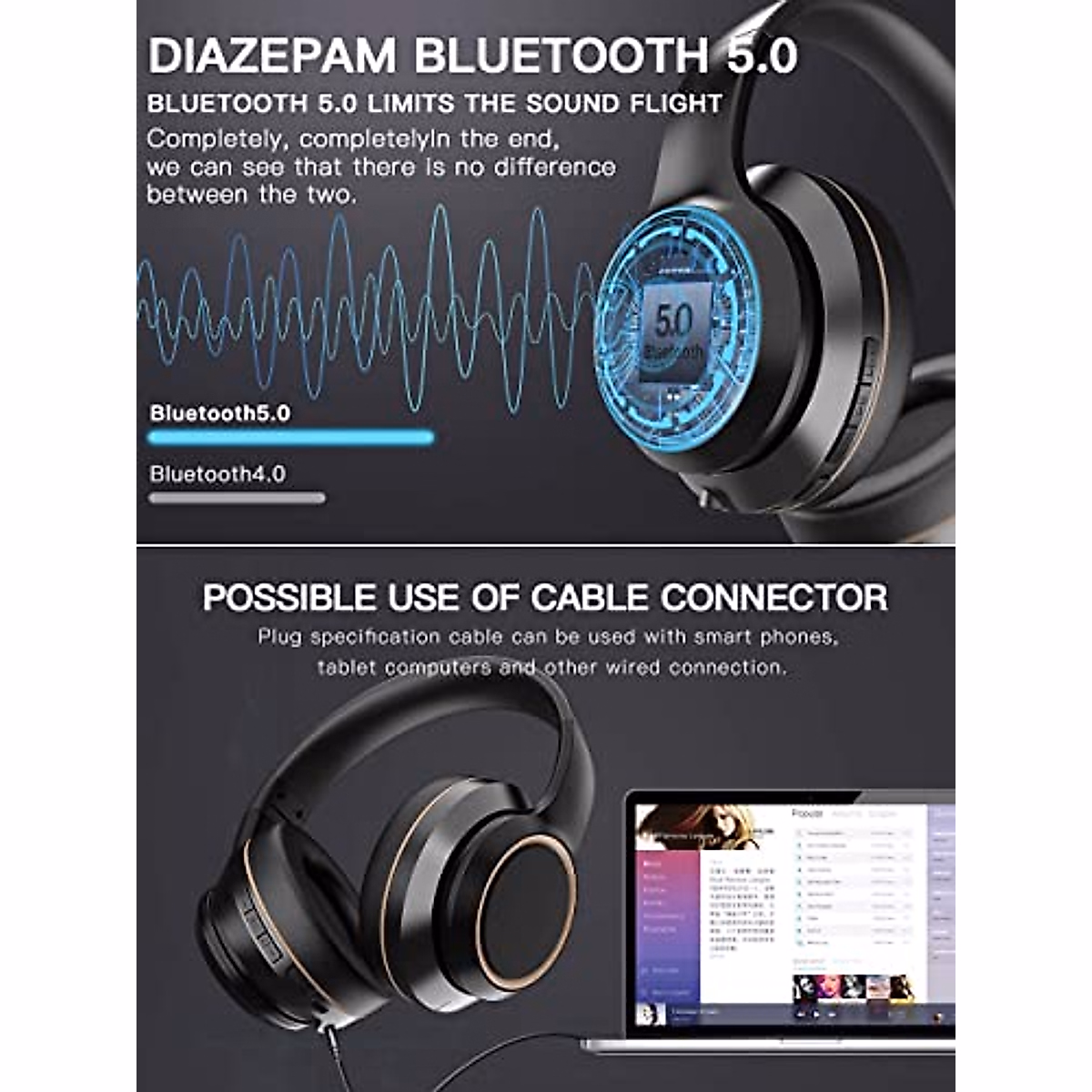 Tumwove Active Noise Cancelling Headphones Bluetooth Headphones Bluetooth 5.0 Wireless Over Ear Headset with Hi-Fi Deep Bass Low Latency Game Mode Quick Charge 80H Playtime with Mic for Travel Work