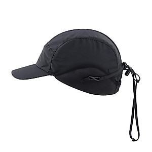 Home Prefer Waterproof Mens Winter Hats with Brim Fleece Lined Earflaps Hat Warm Baseball Cap Black