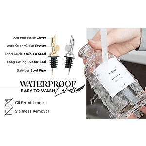 Apothecary Olive Oil Dispenser Bottle For Kitchen - Free Spout, 40 labels & Funnel - Coffee Syrup Dispenser Bottle, Glass Cooking Oil And Vinegar Dispenser Set Container, Pitcher, Cruet, Silver