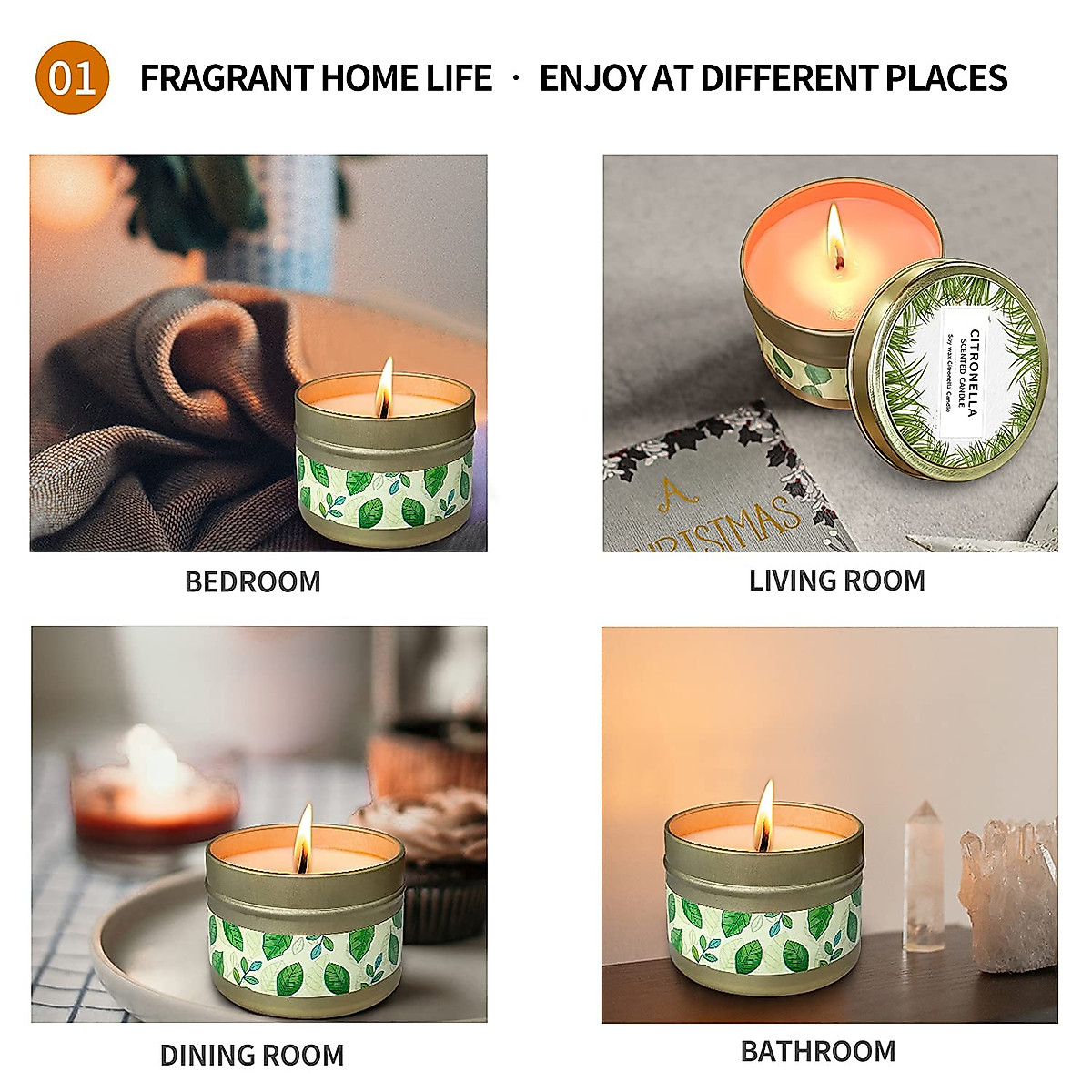 Citronella Candles Outdoor Indoor 2.5oz (Approx. 70.9g) Pack of 6, 100% Soy Wax Candles, for Home Scented Candles, for Party Hiking Camping Patio BBQ Deck Lanai Garden Patio Home1