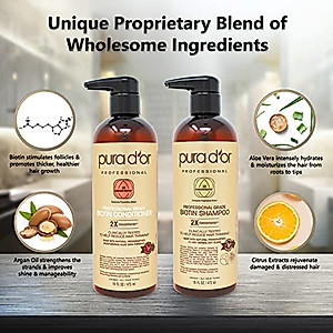 PURA D'OR Professional Grade Biotin Anti-Hair Thinning Shampoo & Conditioner, CLINICALLY TESTED Proven Results, 2X Concentrated DHT Blocker Thickening Products For Women & Men, Sulfate Free, 16oz x 2