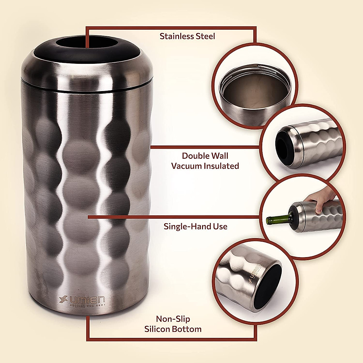 Premium Wine Chiller - 750ml Stainless Steel Wine Bottle Cooler, Vacuum Insulated & Double-Walled - Keeps Wine Cold for 6+ Hours - Champagne Chiller Sleeve for Most Bottles