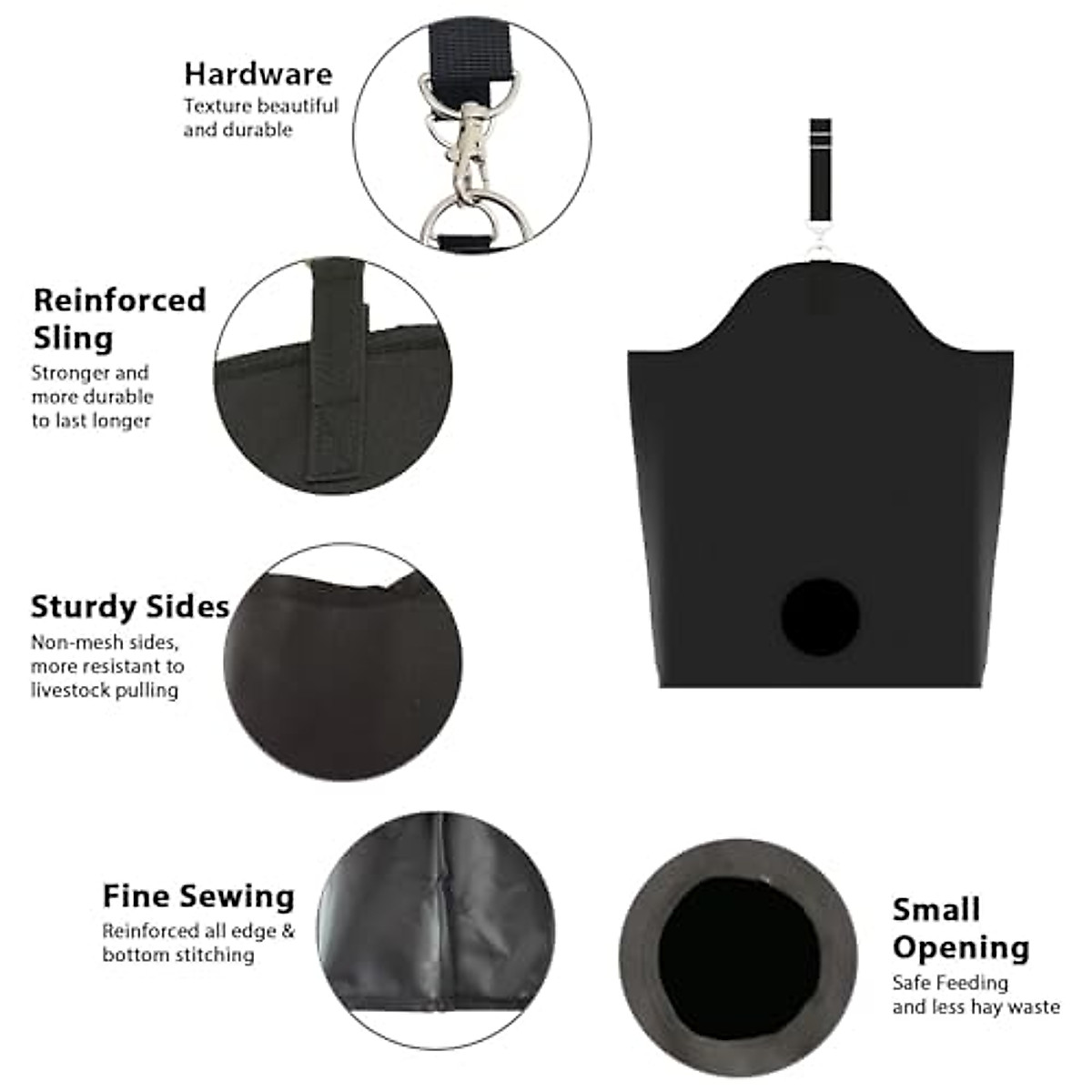 Kaulhp Goat Hay Feeder, Hay Bag for Goats Small Front Hole Bags for Nigerian Dwarf Goat, Less Hay Waste Tote Bag for Traveling,for Sheep Fair, Paddock, Stalll (Black)