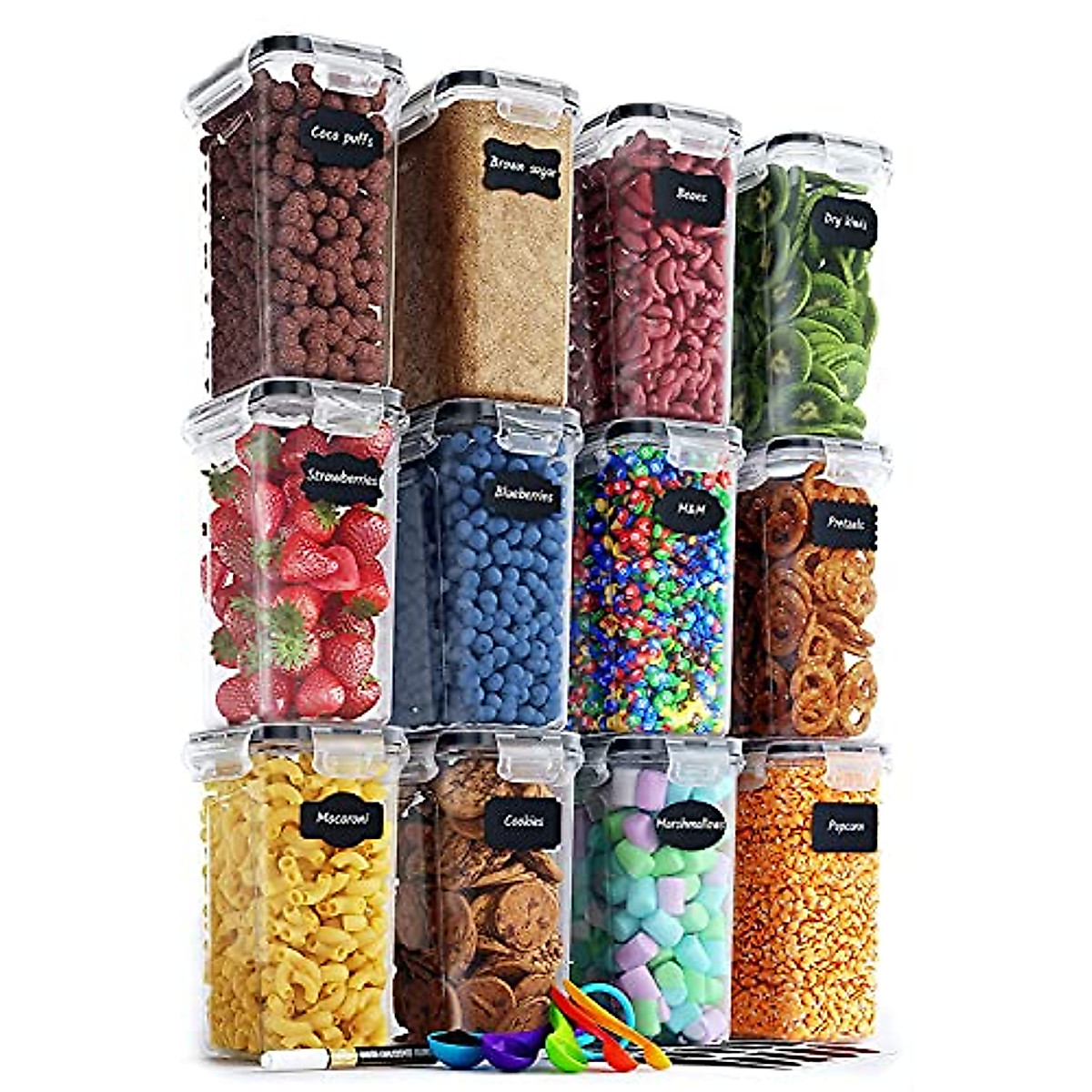 Airtight Food Storage Containers with Lids for Kitchen & Pantry Organization - Set of 12/2L Each - Kitchen Must Haves for Flour, Sugar & Dry Food Storage - BPA Free Plastic Canisters with Accessories