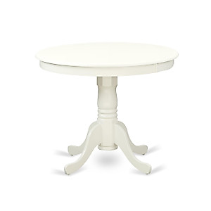 East West Furniture ANGR5-LWH-W 5 Piece Dining Table Set for 4 Includes a Round Kitchen Table with Pedestal and 4 Dining Room Chairs, 36x36 Inch, Linen White
