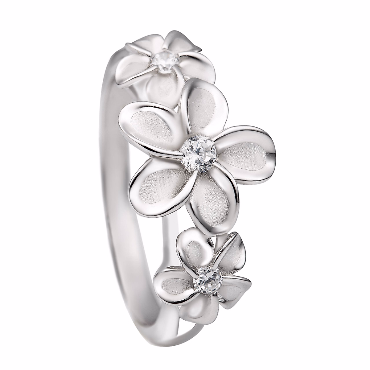 Aloha Jewelry Company Sterling Silver CZ Hawaiian Triple Plumeria Flower Ring (9)