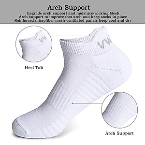 VWELL Men's Running Ankle Socks With Cushion Low Cut Breathable Athletic Sports Tab Socks for Men-6Pairs