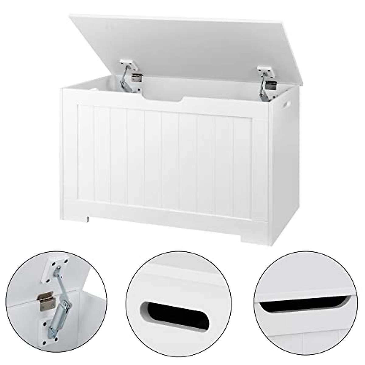 Epetlover Toy Chest for Girls Boys Wooden Storage Box with Flip-top Lid & Safety Hinge, Kids Room Play Room Nursery Organizer, Bedroom Bench with 100L Storing Area, White
