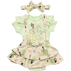 Disney Princess Belle Newborn Baby Girls Bodysuit French Terry Jumper and Headband 3 Piece Outfit Set Yellow 0-3 Months