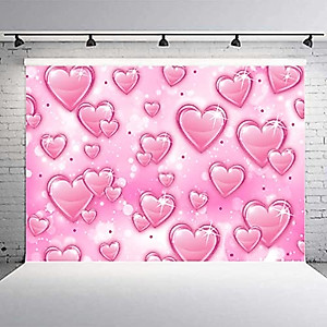 sunsfun BackdropsOnline Pink Love Heart Early 2000s Backdrop Y2k Birthday Party Old School Photoshoot Backdrops 90s Hearts Valentines Day Portrait Photo Booth Background Props (7x5ft)