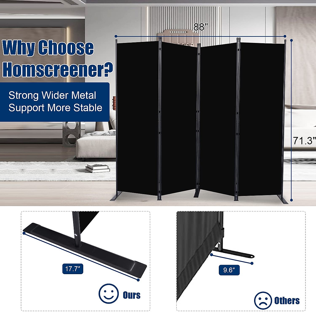 Room Divider 6FT Portable Room Dividers and Folding Privacy Screens, 88'' W Fabric Divider for Room Separation, 4 Panel Partition Room Dividers Freestanding Wall Divider Screen for Dorm Studio Office