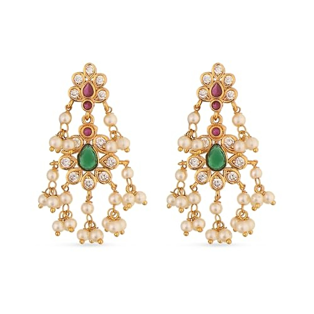 TARINIKA Gold-plated Brass Premal Antique Indian Jewelry Necklace Set for Women | Indian traditional | 1-Year Warranty | CZ Stones(White,Red,Green), Metal