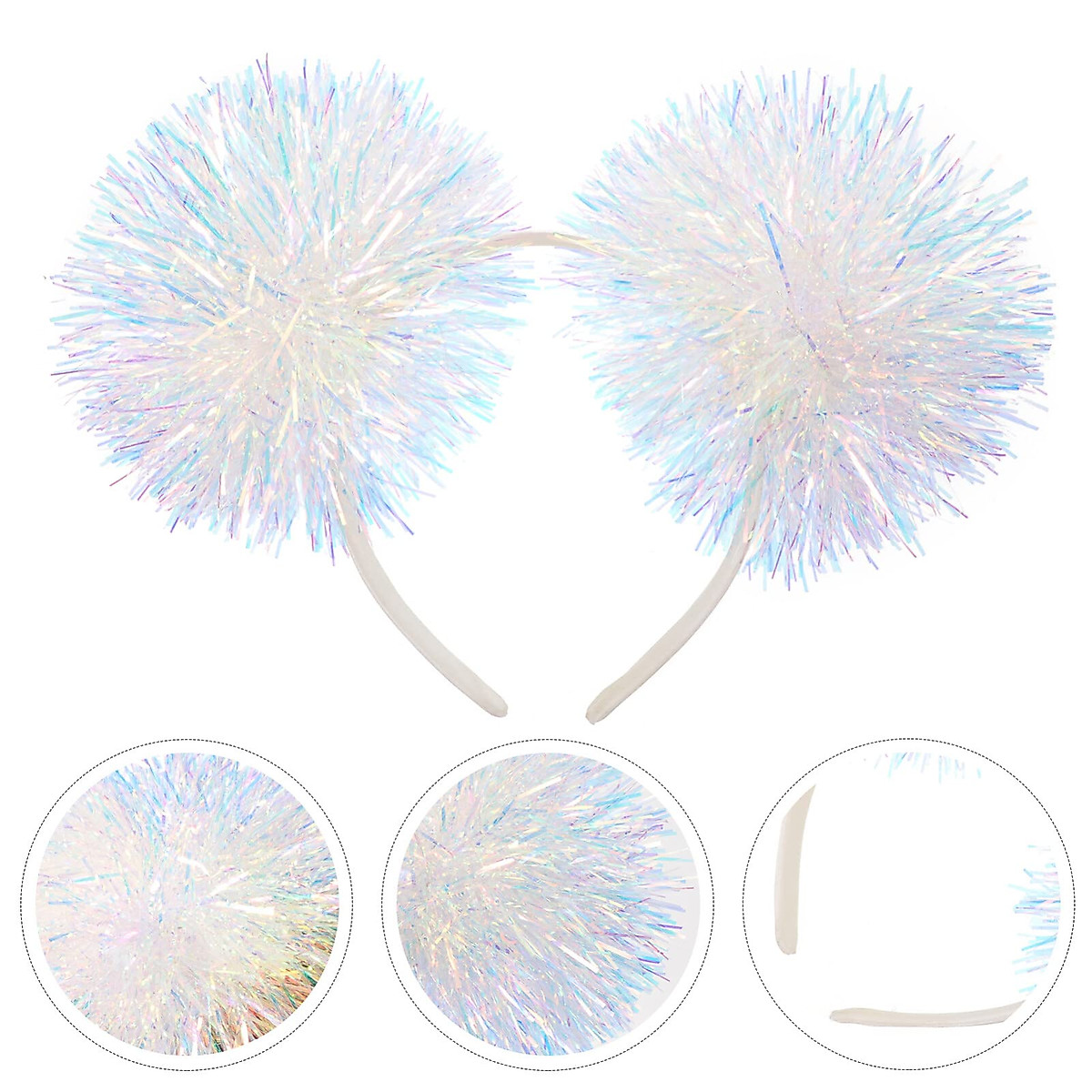 Tinsel Bling Pom Pom Headband Pom Pom Headband Pom Pom Headbopper Pom Pom Costume Headwear for Adults Pom Pom Hair Band White Springs Head Bopper Alien Head Boppers