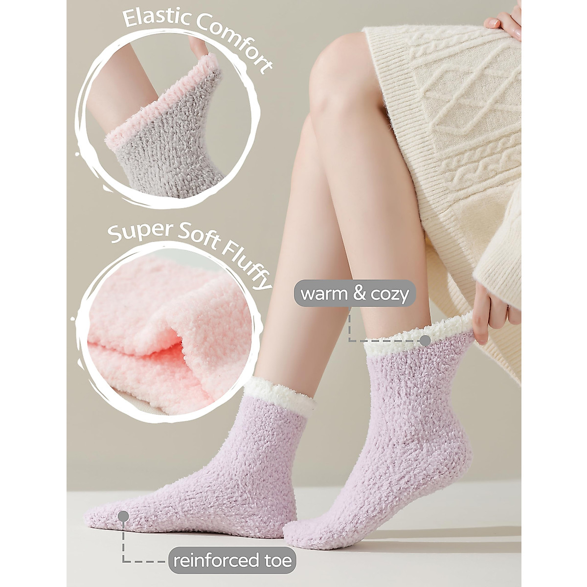 TEHOOK Fuzzy Socks for Women, Warm Soft Fluffy Socks Thick Cozy Plush Sock Winter Socks for Women 6 Pairs