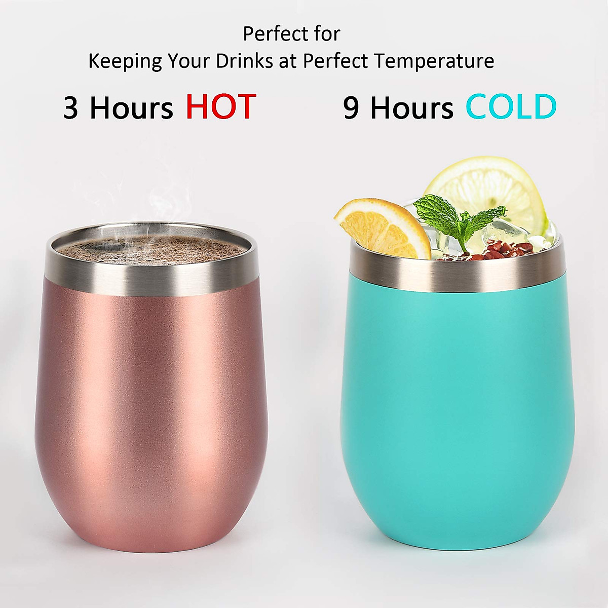 6 Pack Stainless Steel Wine Tumbler Wine Glass, 12 Oz Double Wall Vacuum Insulated Stemless Wine Tumbler with Lid Straw, Set of 6 Cups for Wine, Coffee, Cocktail, Ice Cream, Mix Color