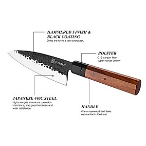 KEEMAKE Deba Knife 6 inch, Double Bevel Japanese 440C Stainless Steel Fish/Fillet Knife with G10 Bolster Octagonal Wood Handle