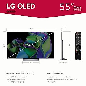 LG C3 Series 55-Inch Class OLED evo 4K Processor Smart Flat Screen TV for Gaming with Magic Remote AI-Powered OLED55C3PUA, 120Hz Refresh rate, 2023 with Alexa Built-in