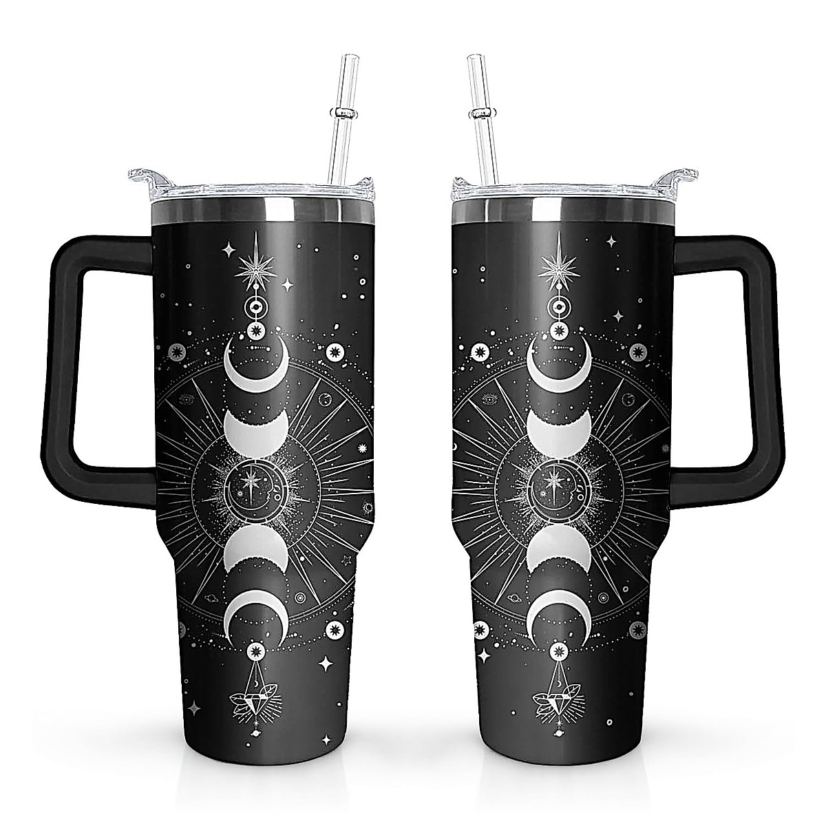 wxmbdzq 40 oz Sun and Moon Tumbler with Handle and Straw Lid,Leak Proof Travel Stainless Insulated Tumbler,Cup Holder Friendly,Perfect for Outdoor Travel Car and Sports