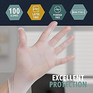 MED PRIDE Medical Vinyl Examination Gloves (X-Large, 100-Count) Latex & Rubber Free, Ultra-Strong, Clear Disposable Powder-Free Gloves for Healthcare & Food Handling Use