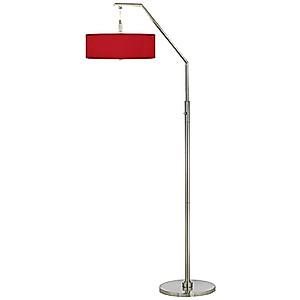 Possini Euro Design Modern Downbridge Arc Floor Lamp 71 1/2" Tall Brushed Nickel Silver Metal Red Textured Faux Silk Drum Shade Decor for Living Room Reading House Bedroom Home Office House