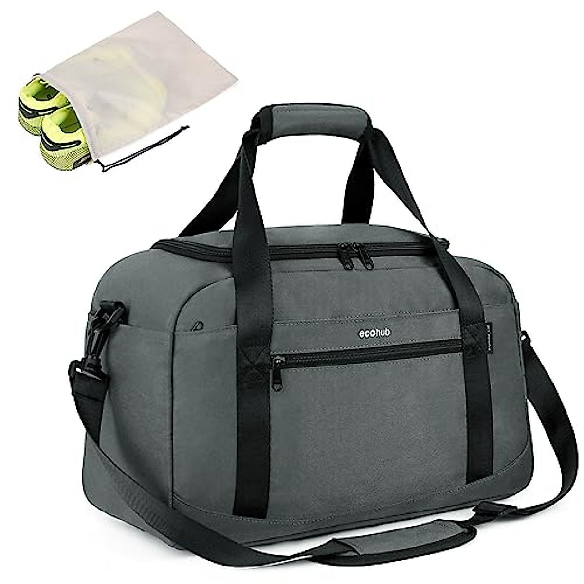 ECOHUB Small Gym Bag Travel Duffle Bag with Wet Pocket & Shoes Bag Waterproof Personal Item Bag Weekender Bag for Men and Women Overnight Shoulder Bag with Laptop Compartment (Gray)