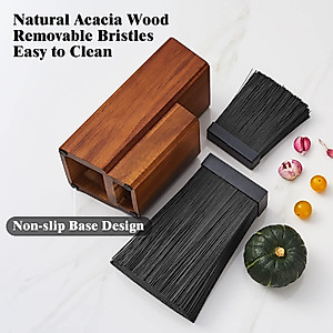 ENOKING Universal Knife Block without Knives, Acacia Wood Knife Holder/Knife Organizer with Removable Plastic Bristles for Kitchen Counter Knife Storage Rack