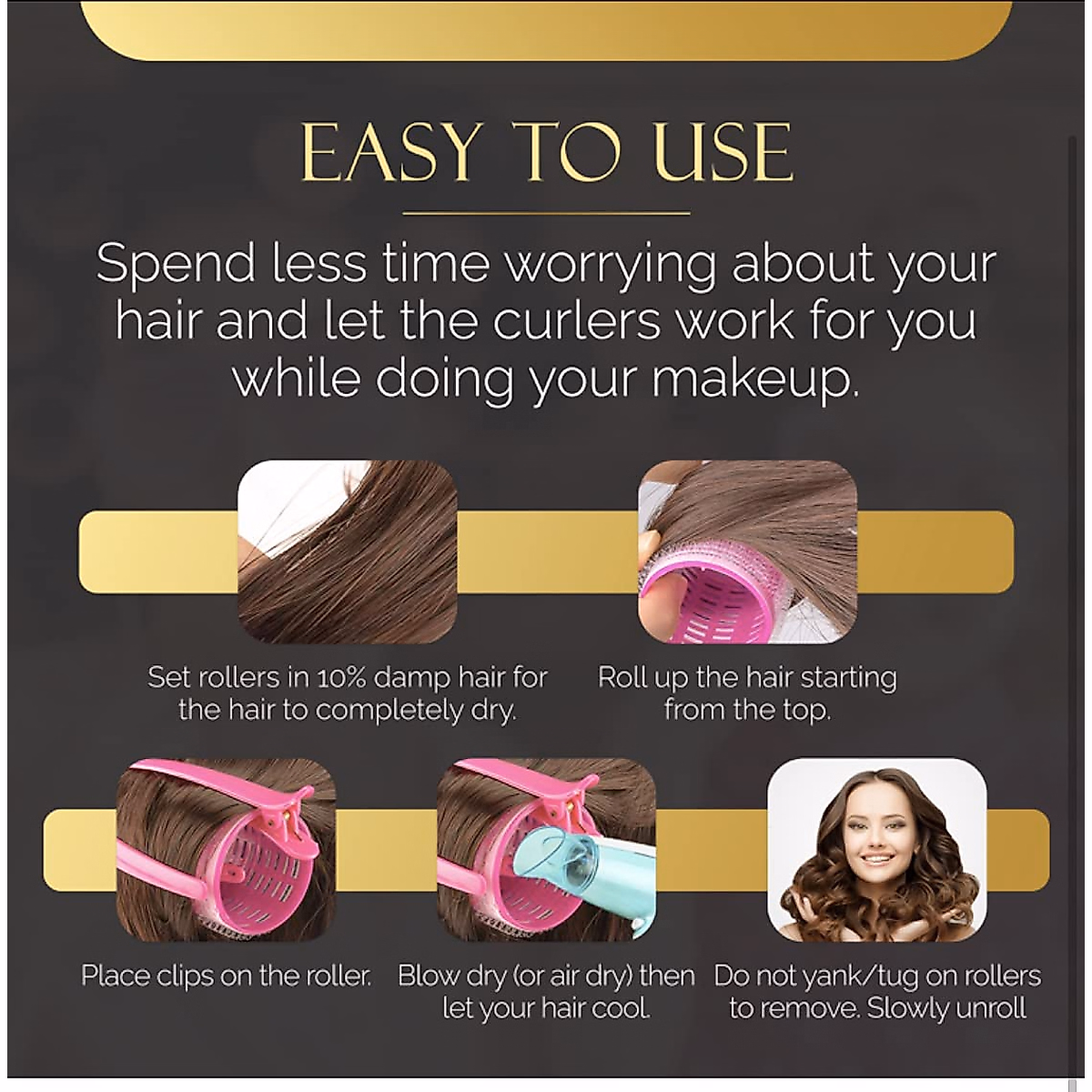 49 Pack of Large Hair Rollers - Easy to Use - 12 Clips and 1 Comb Included - Heatless Hair Curlers No Heat are Great for All Hair Types/Lengths - Less Damage No Heat Curlers Hair Roller