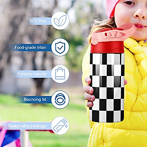 White Black Checkered Water Bottle Stainless Steel Water Cup Coffee Mug with Straw for Home Sports Travel Pink-Style