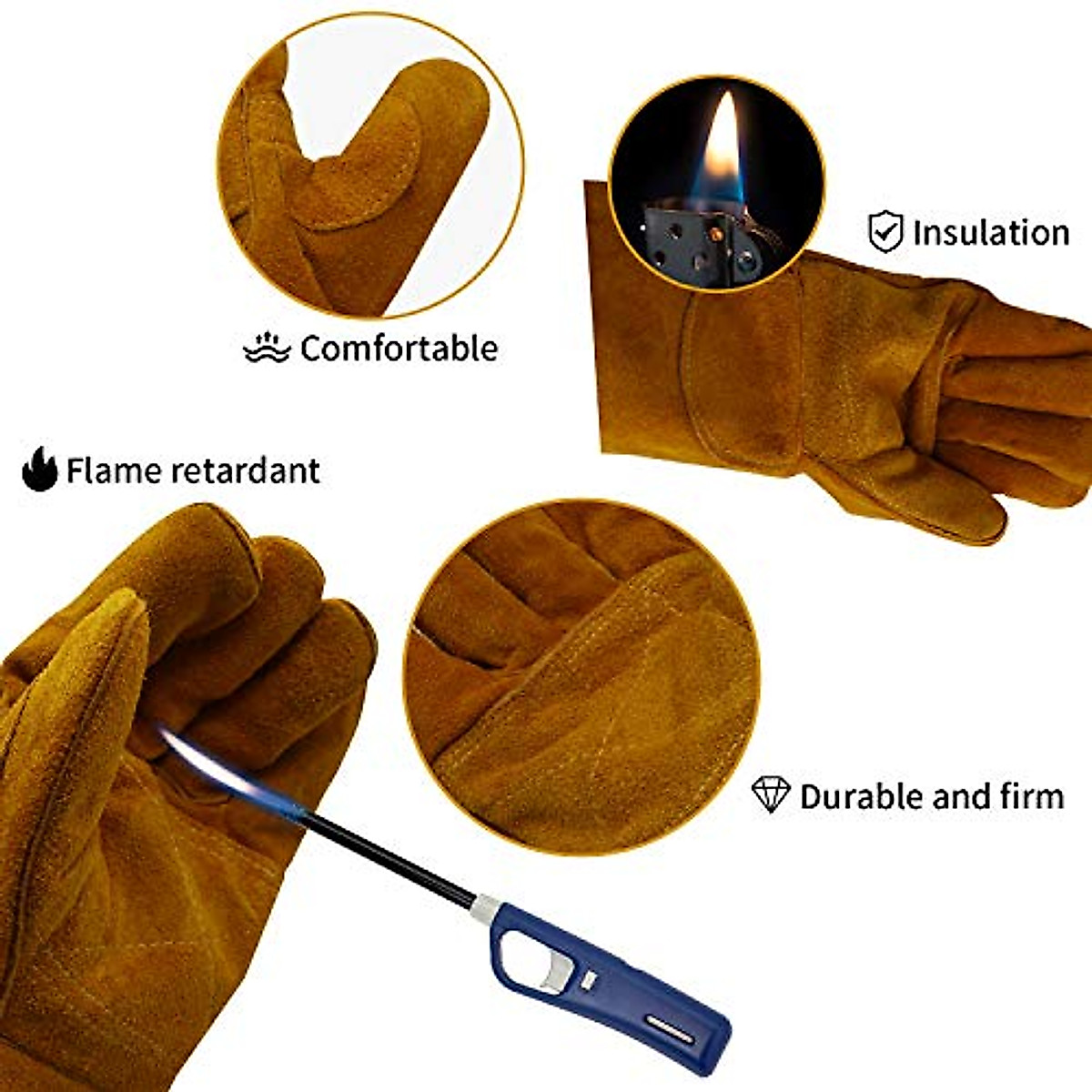 SPRIGHOLLY 16inch /Mig/Stick Welding Gloves Heat/Fire Resistant, Mitts for Oven/Grill/Fireplace/Furnace/Stove/Pot Holder/Tig Welder/Mig/BBQ/Animal handling glove with 16 inches Extra Long Sleeve