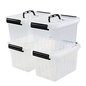 Hespama 6 Quart Storage Bin, Plastic Latching Box with Lid, 4 Packs, R