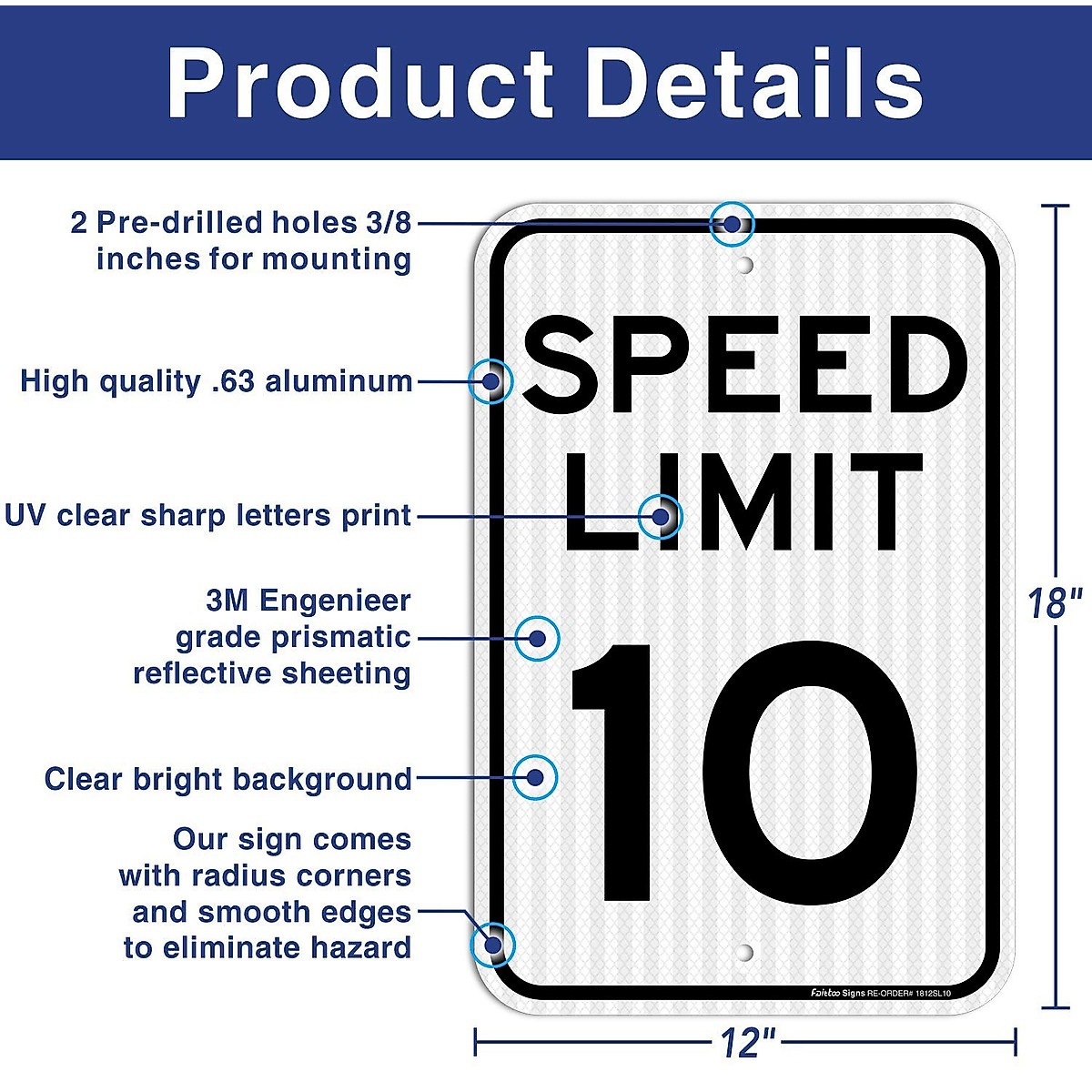 (4 Pack) Speed Limit 10 MPH Sign, Slow Down Sign, Traffic Signs,18 x 12 Inches Engineer Grade Reflective Sheeting, Rust Free Aluminum, Weather Resistant, Waterproof, Durable Ink, Easy to Mount