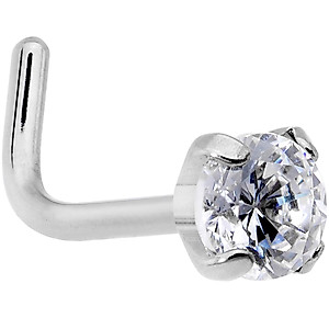 Body Candy 20G 6mm Womens Grade 23 Titanium 3mm Clear Accent L Shaped Nose Ring Nose Stud Body Jewelry 1/4"